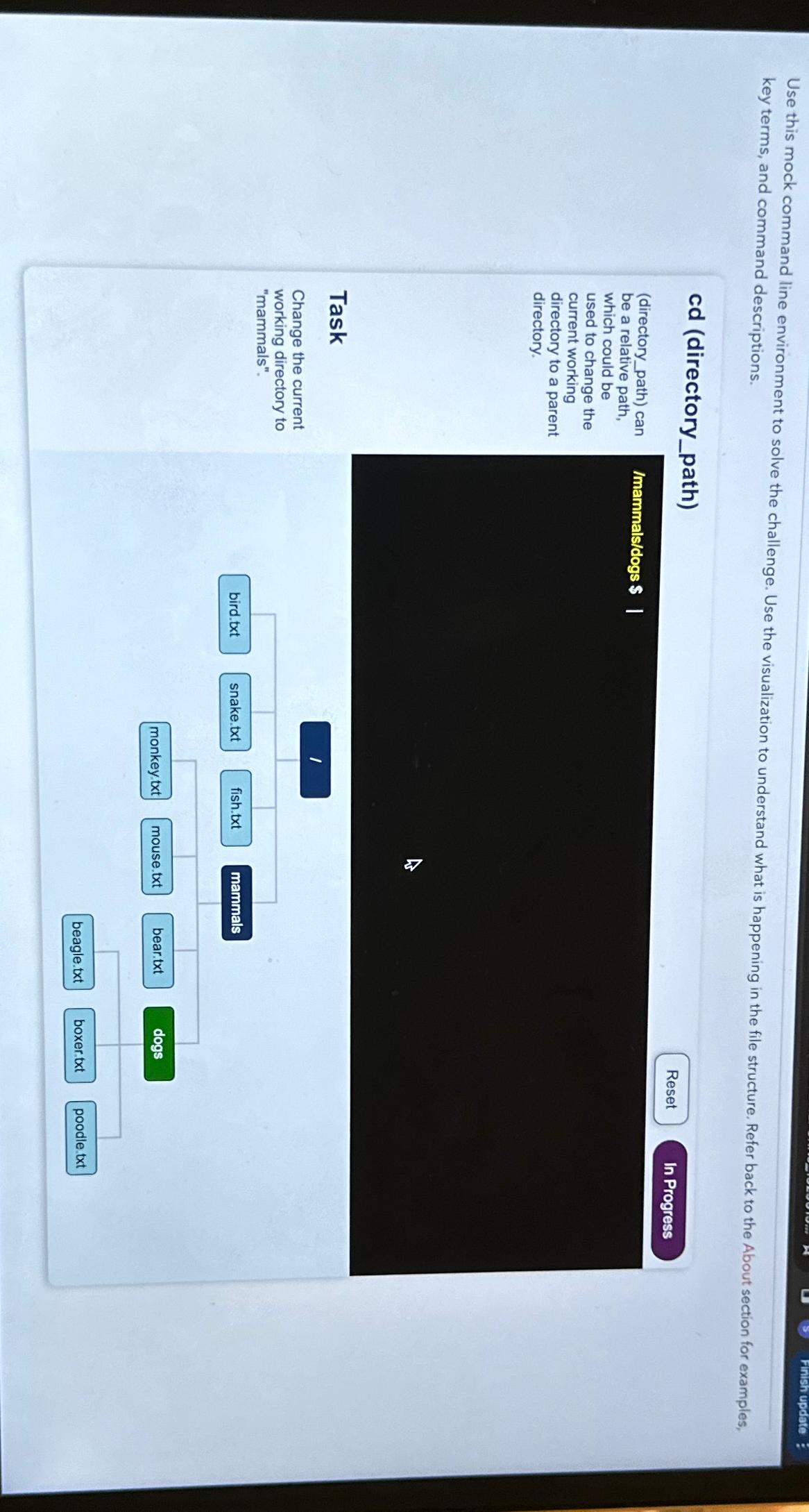 Solved Use this mock command line environment to solve the | Chegg.com