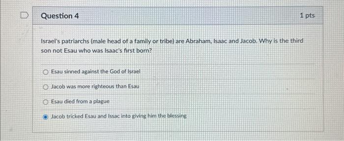 Israel's patriarchs (male head of a family or tribe) | Chegg.com