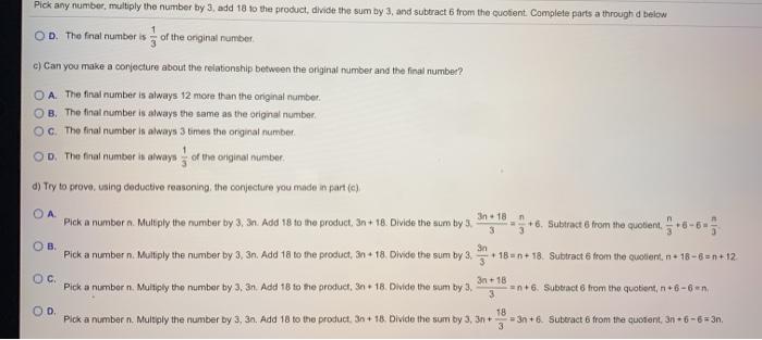 Solved Pick any number, multiply the number by 3, add 18 to | Chegg.com