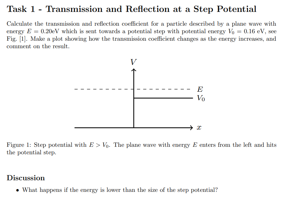 Solved Task 1 - ﻿Transmission and Reflection at a Step | Chegg.com