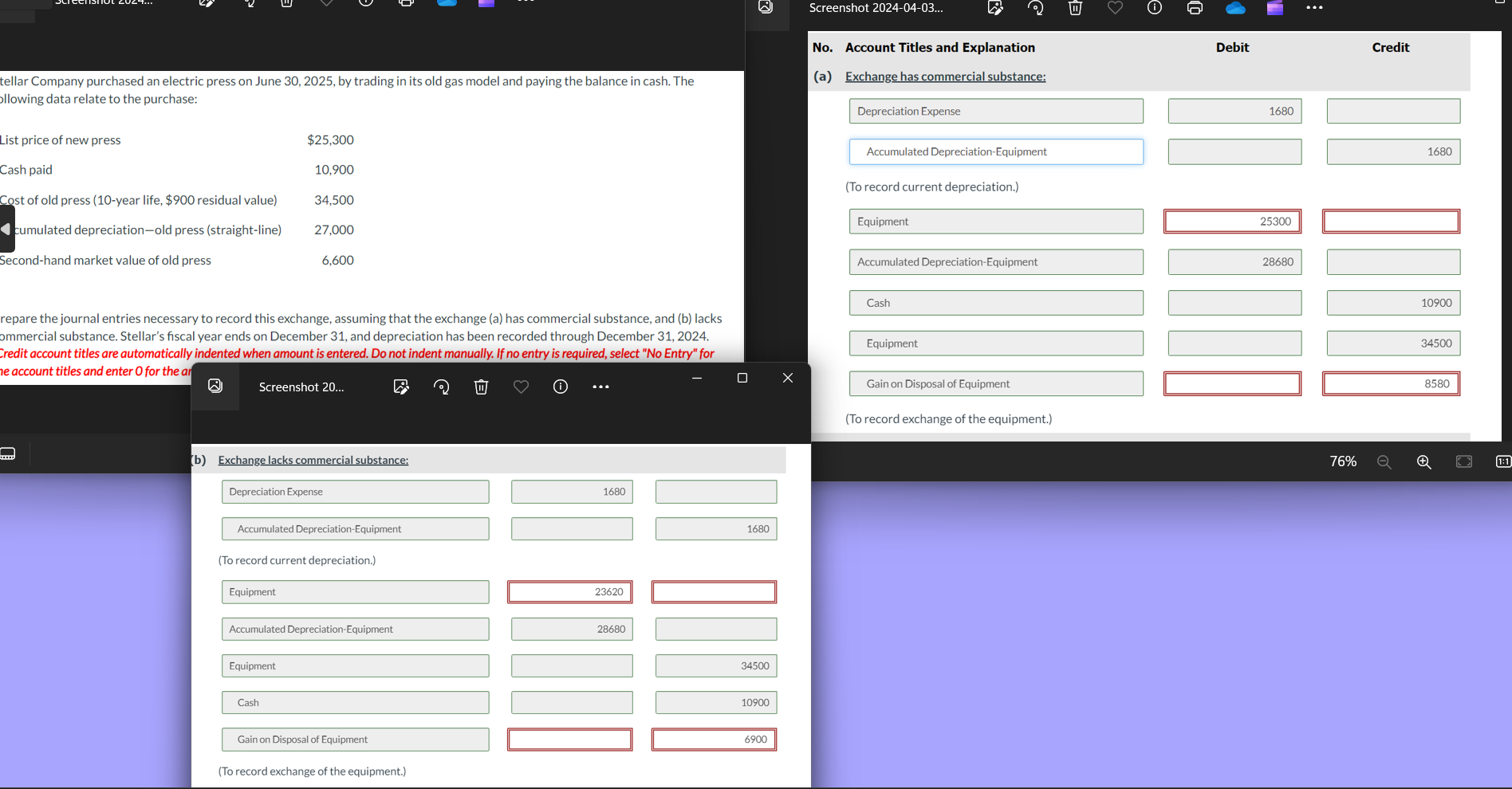 Solved Prepare the journal entries for commercial substance | Chegg.com