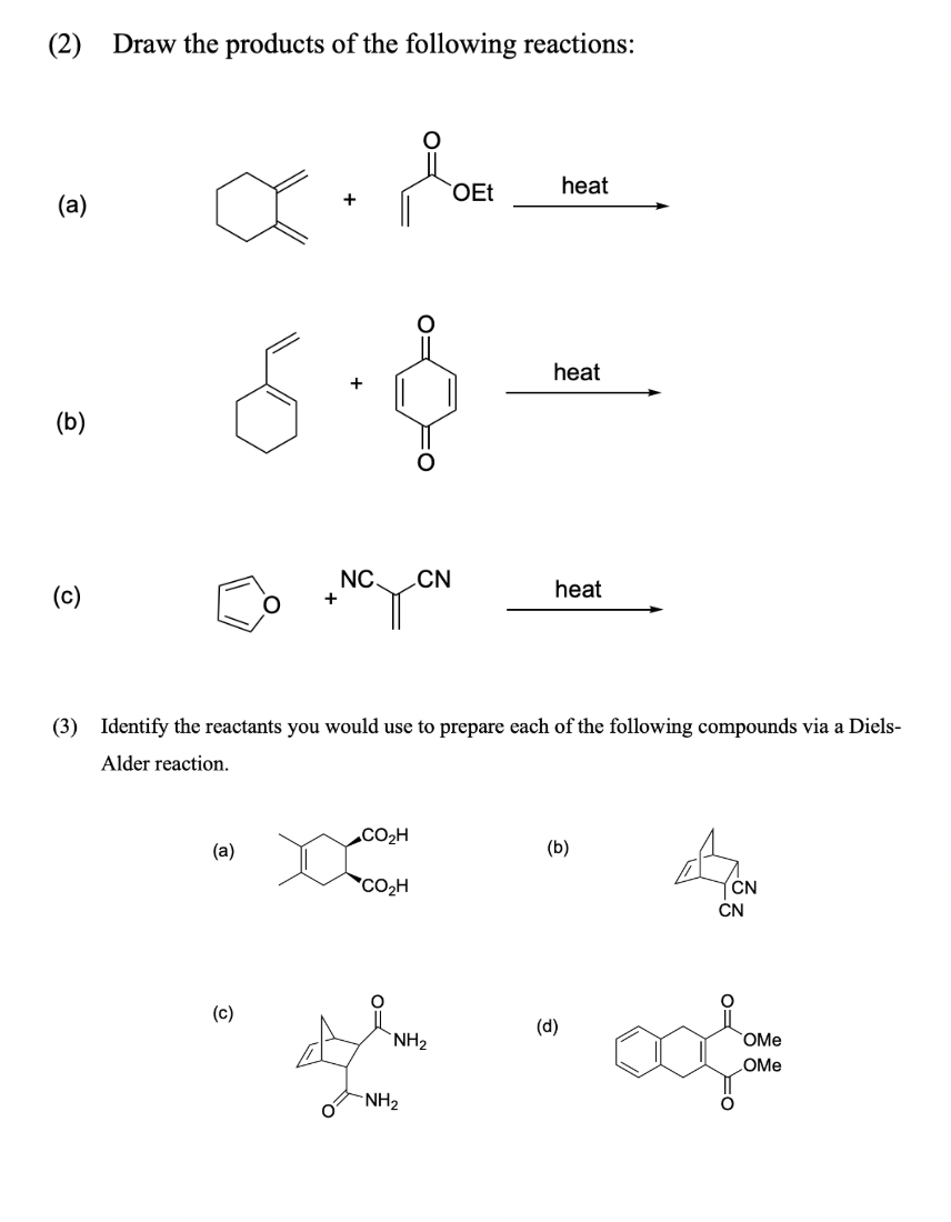 Solved (2) ﻿Draw the products of the following reactions: | Chegg.com