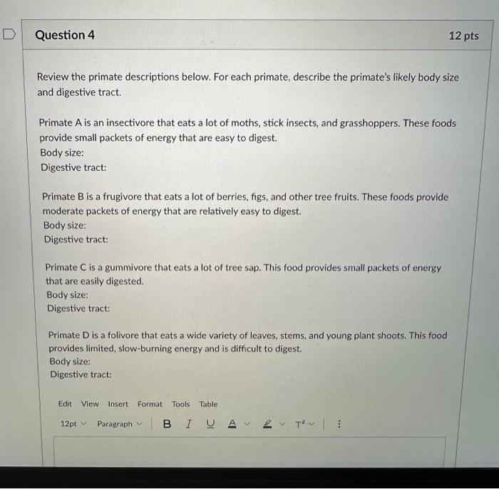 Review the primate descriptions below. For each | Chegg.com
