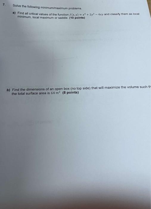 Solved Solve the following minimum/maximum problems. a) Find | Chegg.com