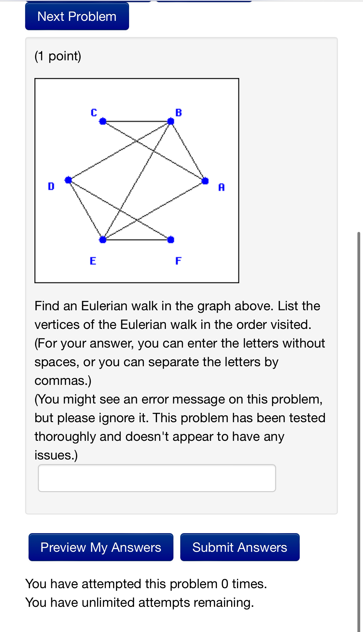 Solved Find an Eulerian walk in the graph above. List the | Chegg.com