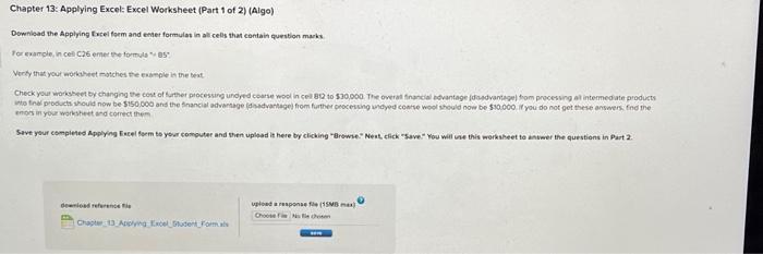 Solved Chapter 13: Applying Excel: Excel Worksheet (Part 1 | Chegg.com Solved Chapter 13: Applying Excel: Excel Worksheet (Part 1 | Chegg.com