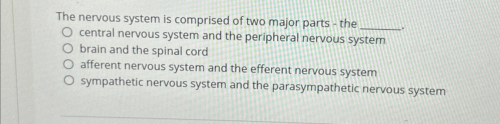 Solved The nervous system is comprised of two major parts - | Chegg.com