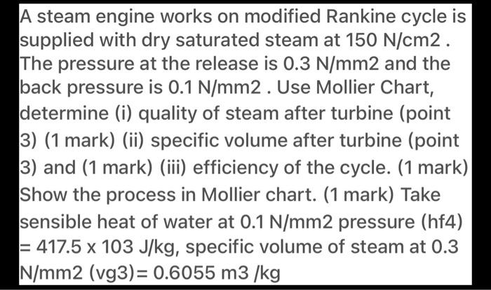 Solved A steam engine works on modified Rankine cycle is | Chegg.com