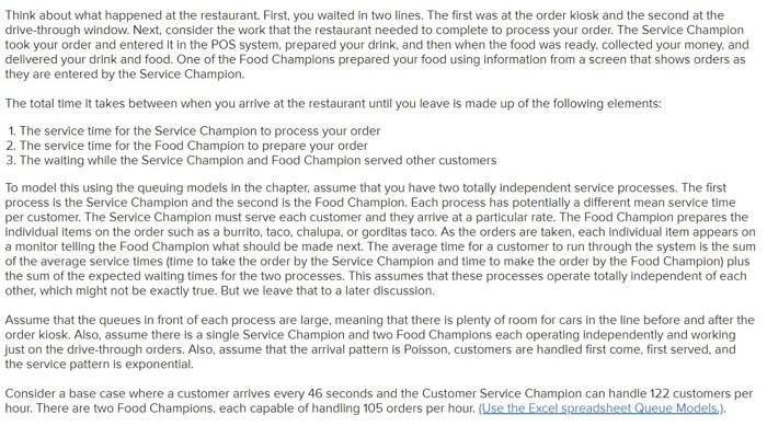 Solved Analyzing a Taco Bell Restaurant The following | Chegg.com