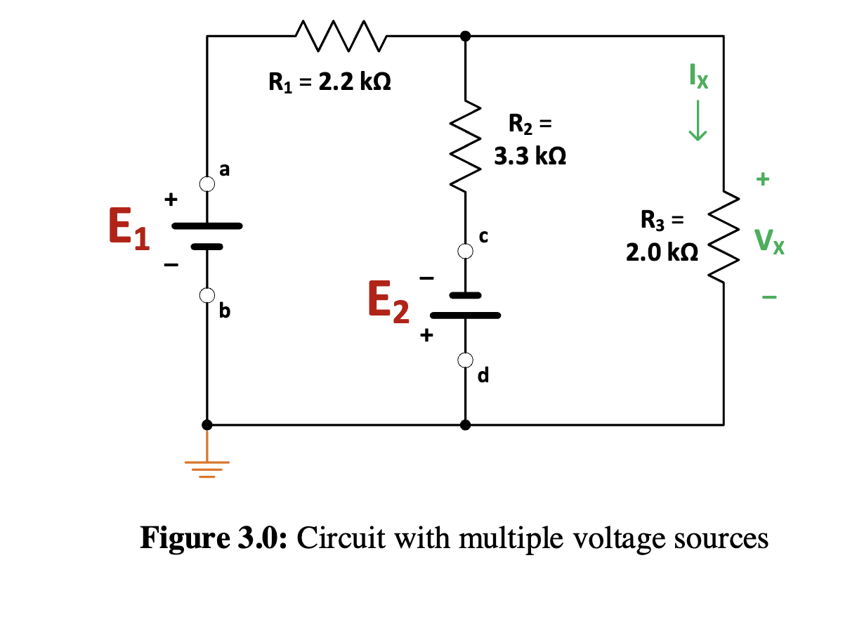 Solved Figure 3.0: Circuit with multiple voltage sources | Chegg.com