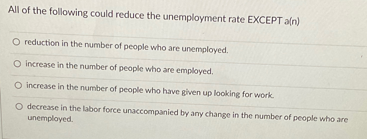 Solved All of the following could reduce the unemployment | Chegg.com