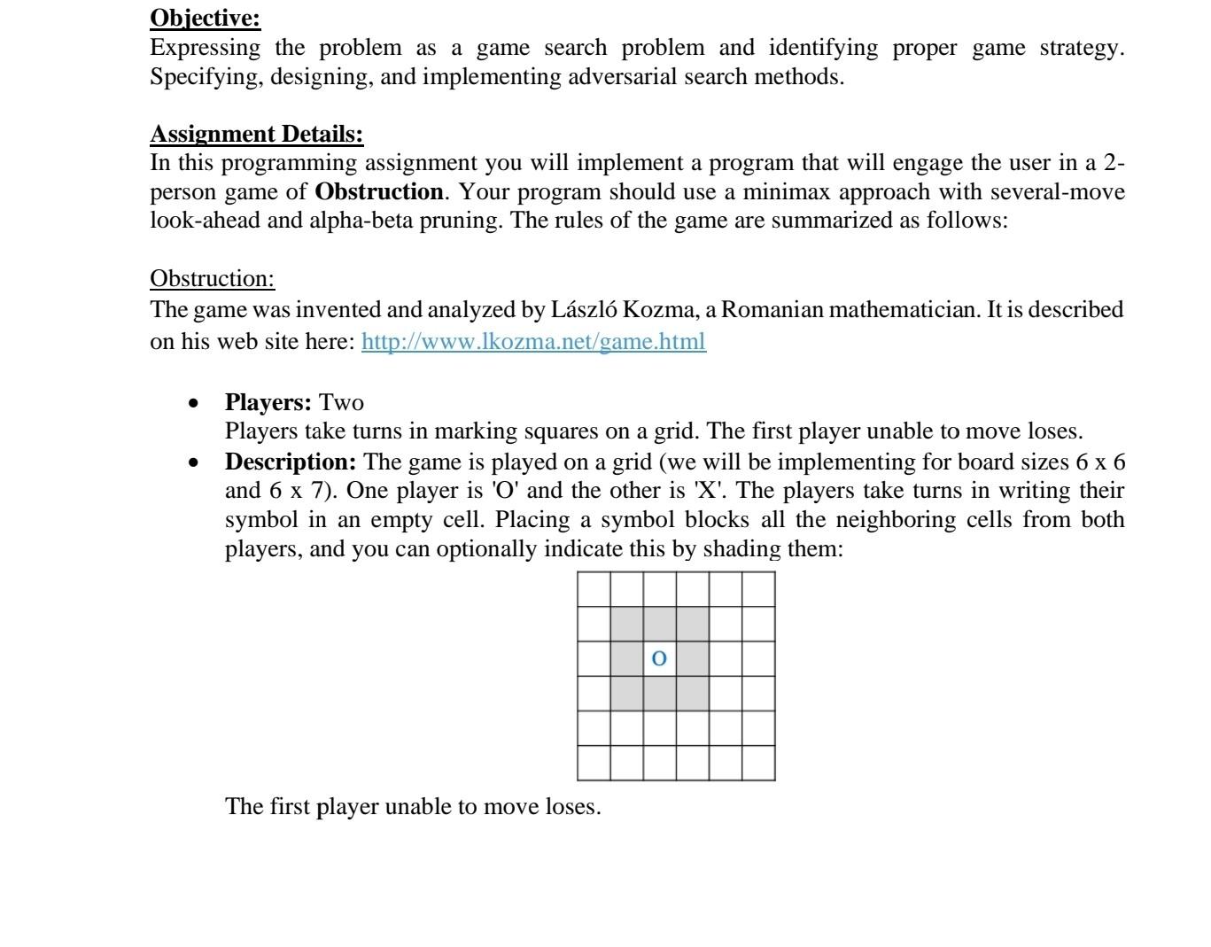 Solved Objective: Expressing the problem as a game search | Chegg.com