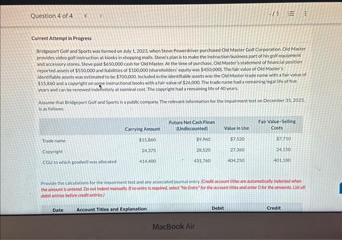 Solved Current Attempt in Progress Bridgeport Golf and | Chegg.com