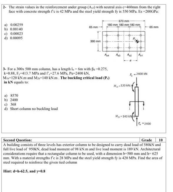 2- The strain values in the reinforcement under group | Chegg.com
