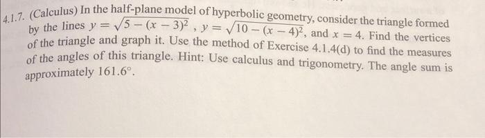Solved 1.7. (Calculus) In the half-plane model of hyperbolic | Chegg.com