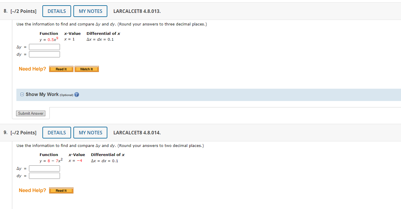 Solved Use the information to find and compare Δy ﻿and | Chegg.com