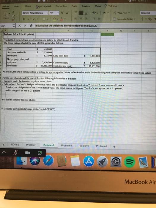 Solved Home Insert Draw ge Layout Formulas Data Review View | Chegg.com