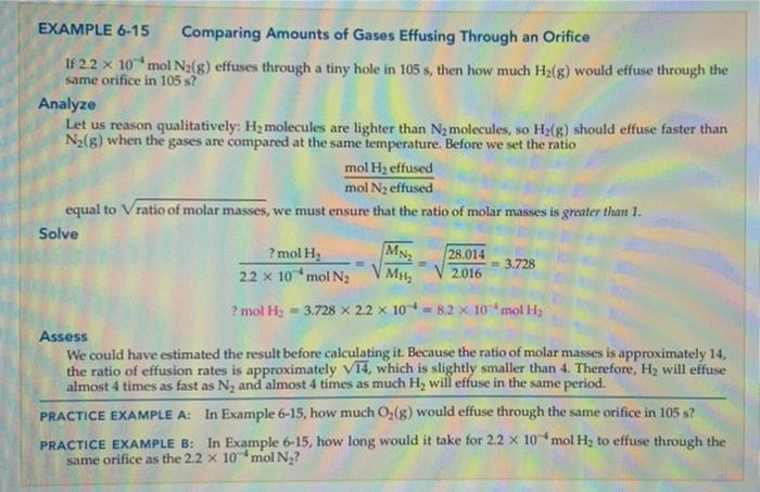 Solved EXAMPLE 6-15 Comparing Amounts of Gases Effusing | Chegg.com