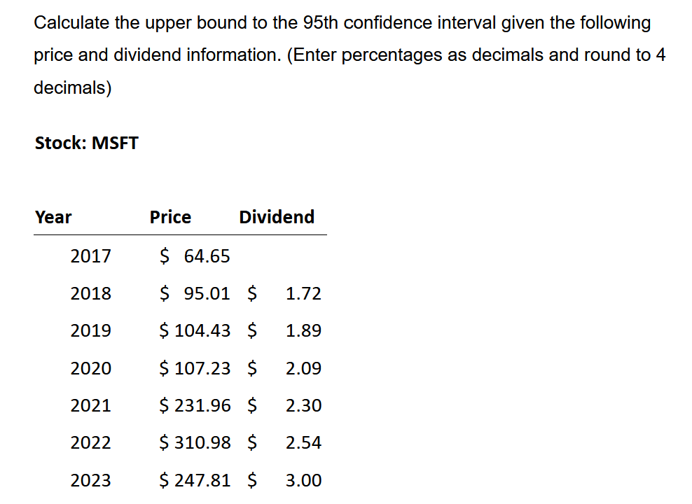 Solved Calculate the upper bound to the 95th confidence | Chegg.com