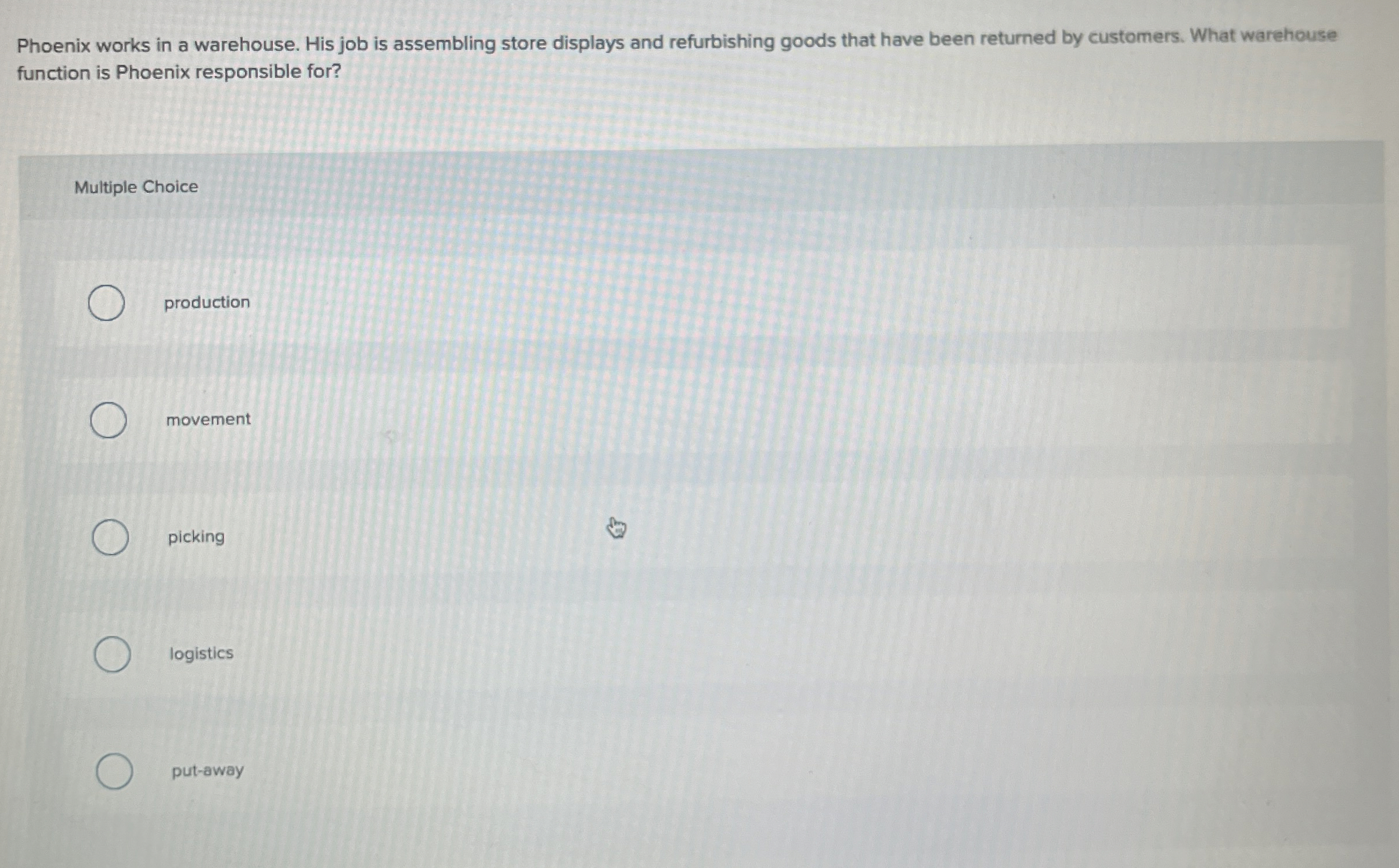 Solved Phoenix works in a warehouse. His job is assembling | Chegg.com