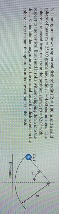 Solved 5. The figure shows a spherical dish of radius R | Chegg.com