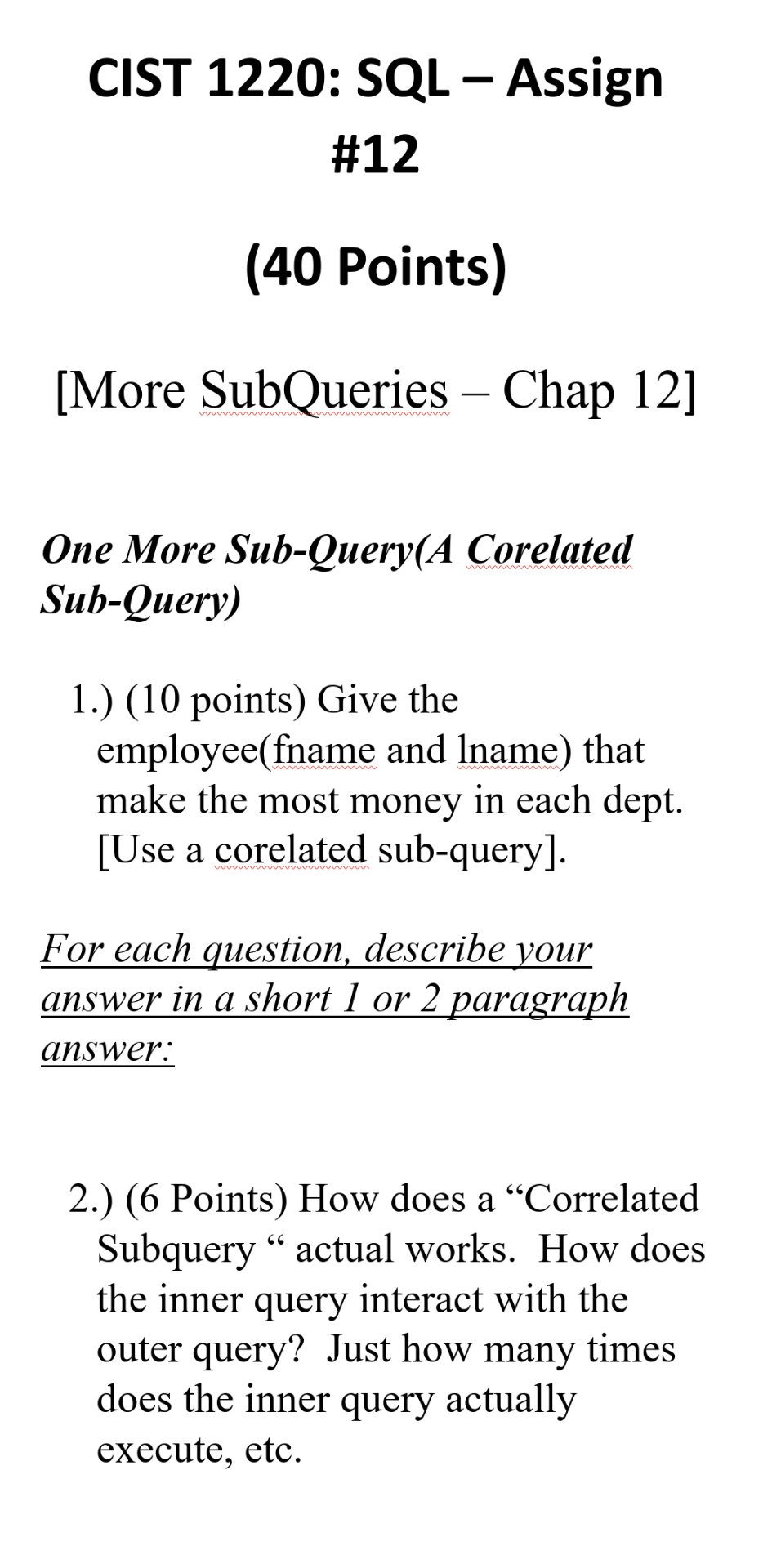 Solved 40 Points More Subqueries Chap 12 One More 