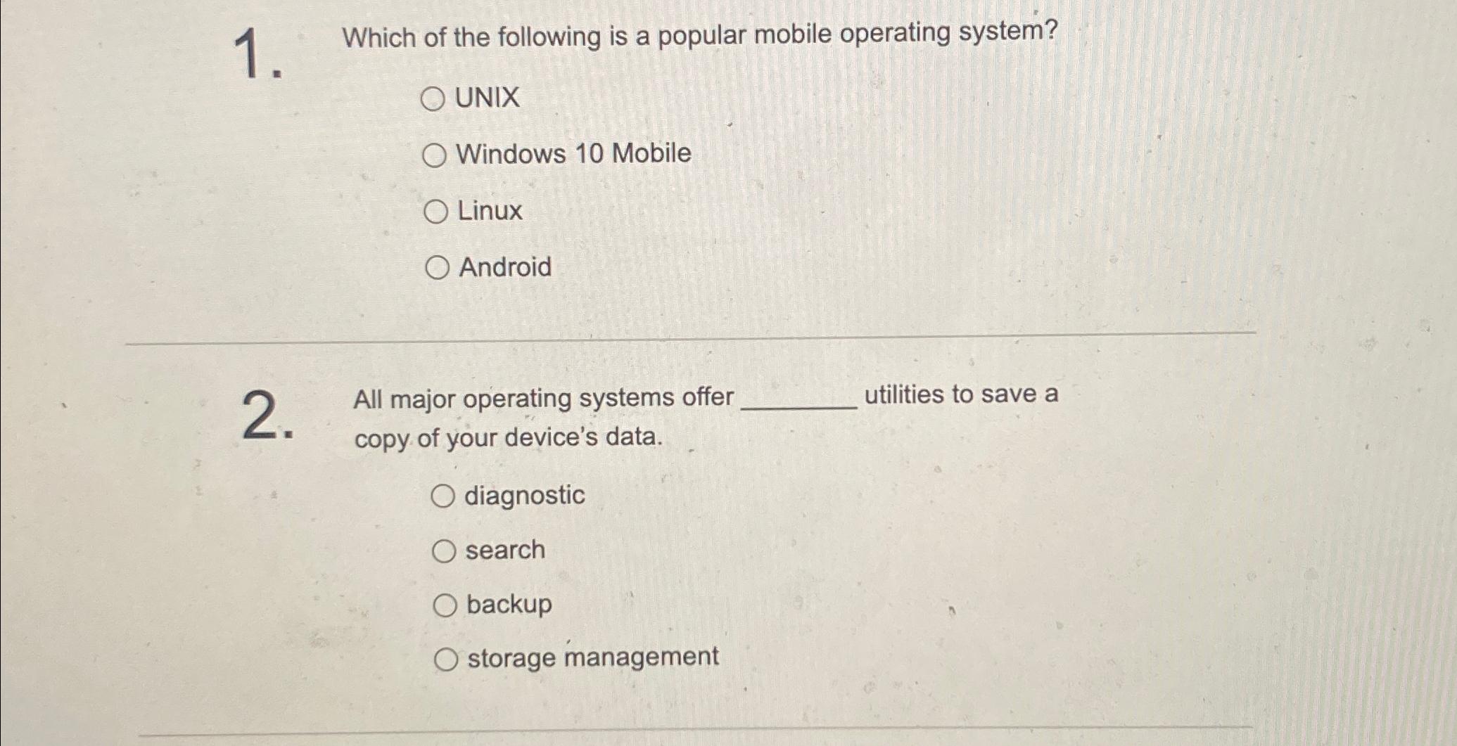Solved Which of the following is a popular mobile operating | Chegg.com