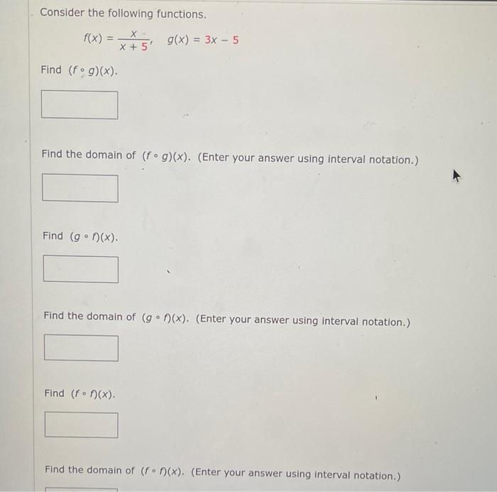 Solved Consider The Following Functions F X X 5x G X 3x−5