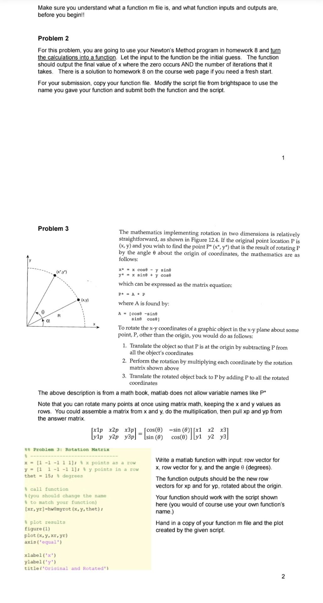 Make sure you understand what a function m file is, | Chegg.com
