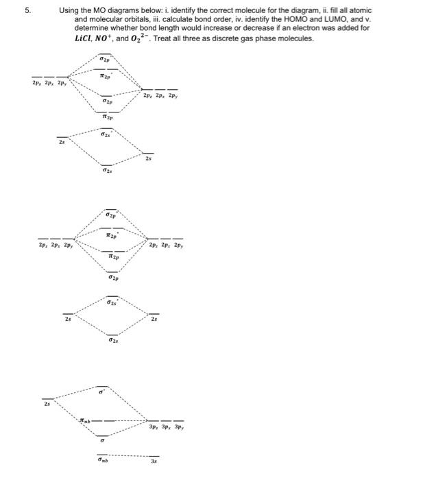 Solved 5. Using the MO diagrams below: i. identify the | Chegg.com