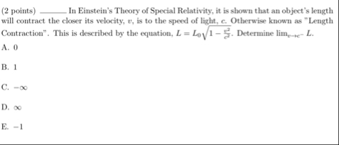 Solved (2 ﻿points) ﻿In Einstein's Theory of Special | Chegg.com