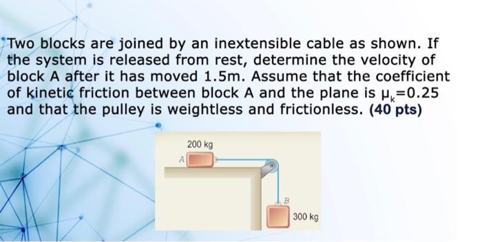 Solved Two blocks are joined by an inextensible cable as | Chegg.com