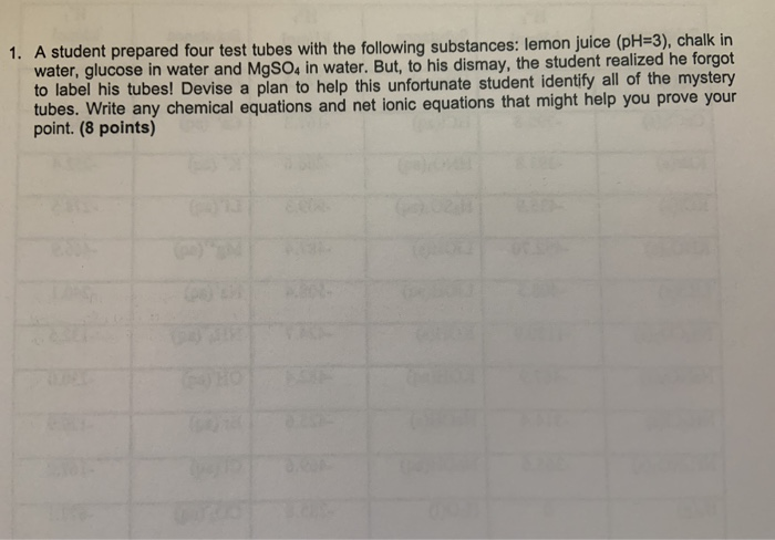 Solved 1. A student prepared four test tubes with the | Chegg.com