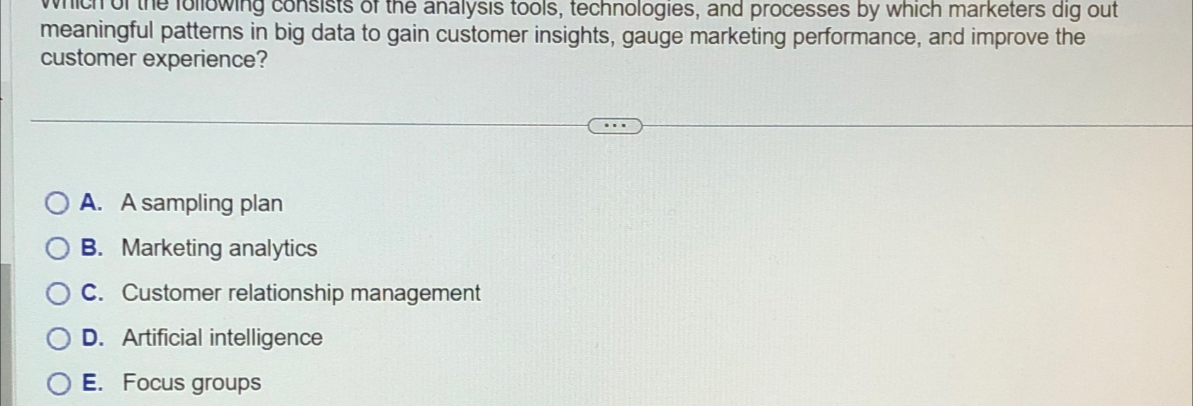 Solved meaningful patterns in big data to gain customer | Chegg.com