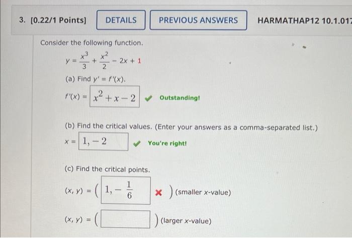Solved Consider the following function. y=3x3+2x2−2x+1 (a) | Chegg.com