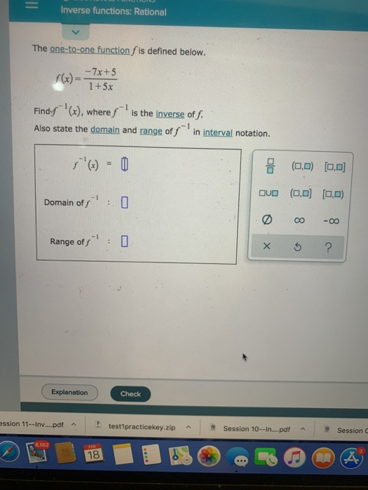 Solved Inverse functions: Rational The one-to-one function f | Chegg.com