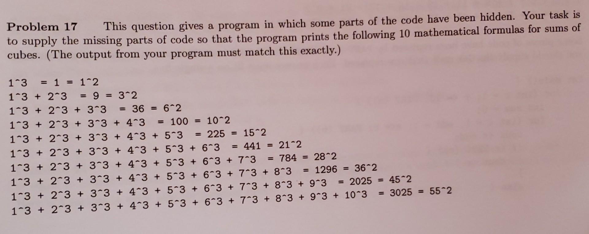 Solved Problem 17 This question gives a program in which | Chegg.com