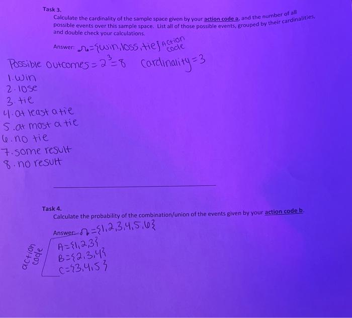 Solved Task 3. Calculate the cardinality of the sample space | Chegg.com