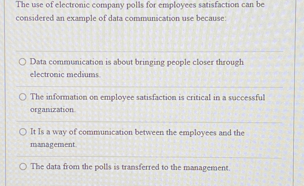 Solved The use of electronic company polls for employees | Chegg.com