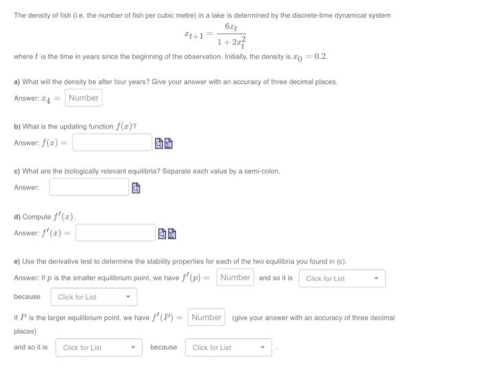 Solved The density of fish (i.e, the number of fish per | Chegg.com
