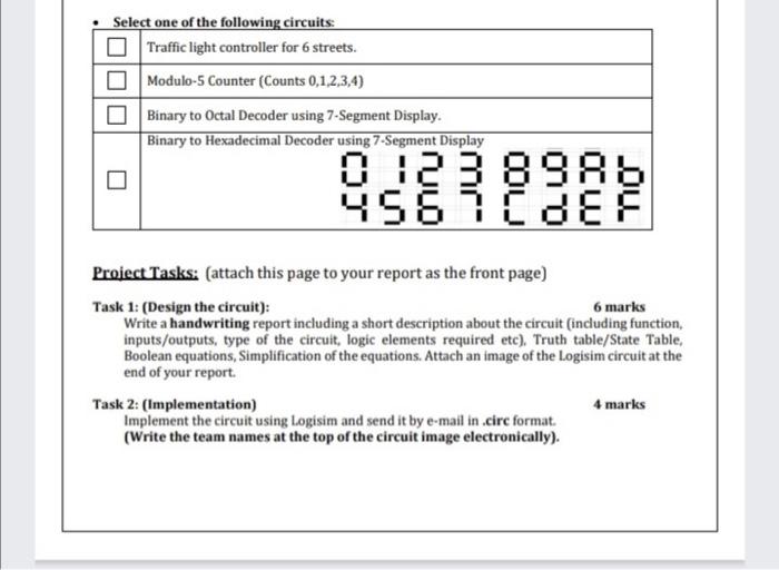 Solved Proiect Tasks: (attach this page to your report as | Chegg.com