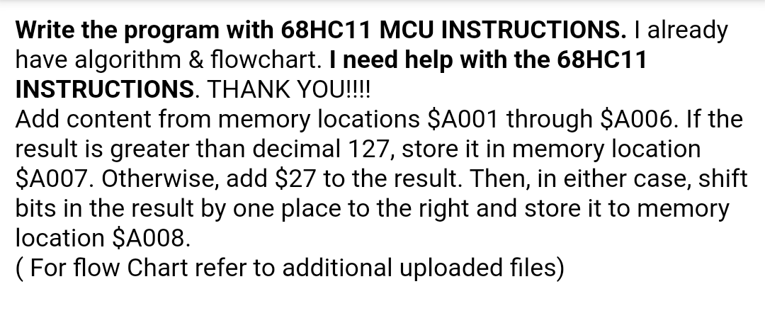 Solved Write the program with 68HC11 MCU INSTRUCTIONS. I | Chegg.com