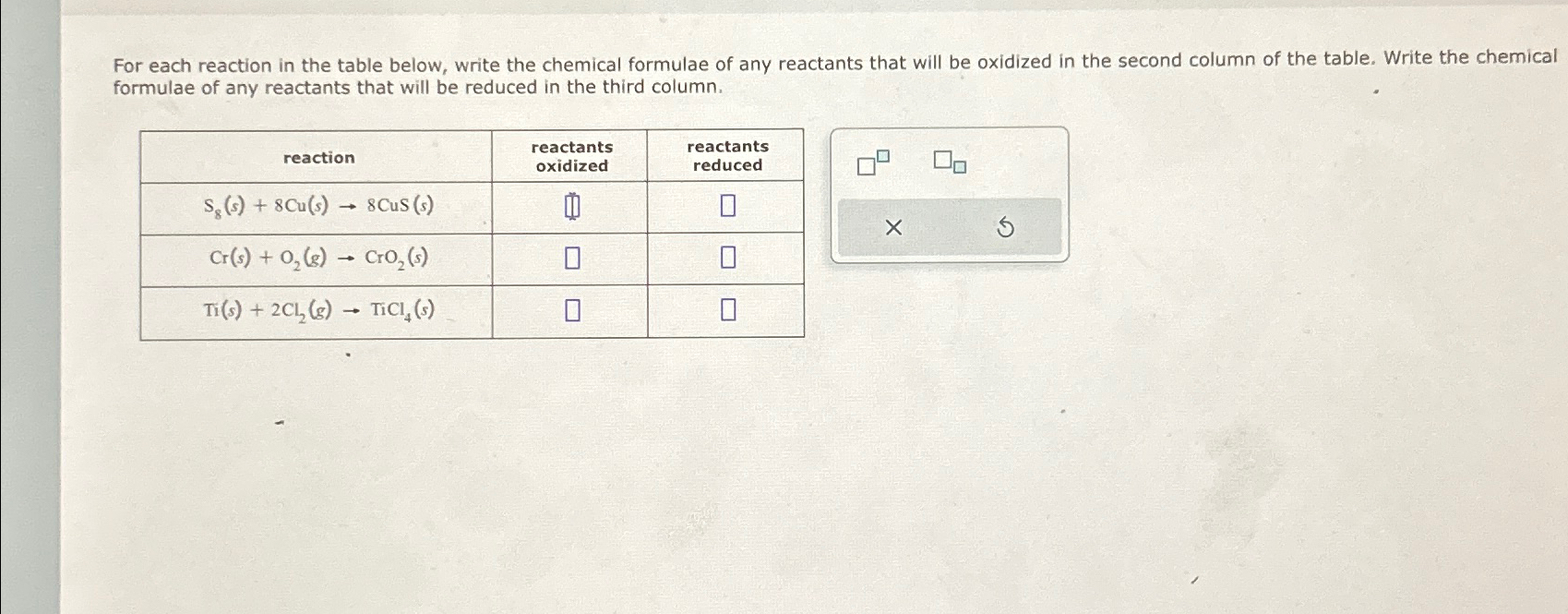Solved For each reaction in the table below, write the | Chegg.com