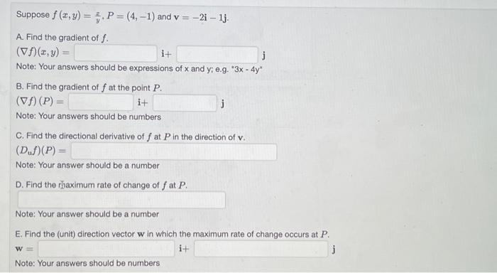 Solved Suppose f(x,y)=yπ,P=(4,−1) and v=−2i−1j. A. Find the | Chegg.com