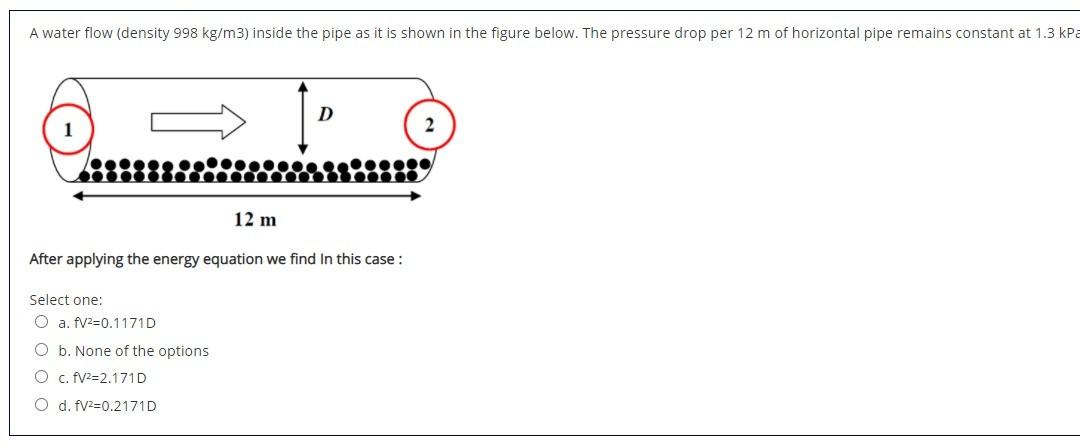 Solved A water flow (density 998 kg/m3) inside the pipe as | Chegg.com