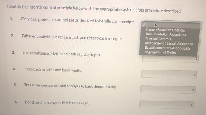 Solved Identify the internal control principle below with | Chegg.com