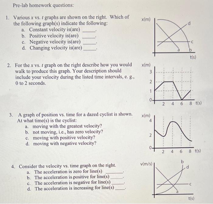 Solved Pre-lab homework questions: x(m) d 1. Various x vs. t | Chegg.com