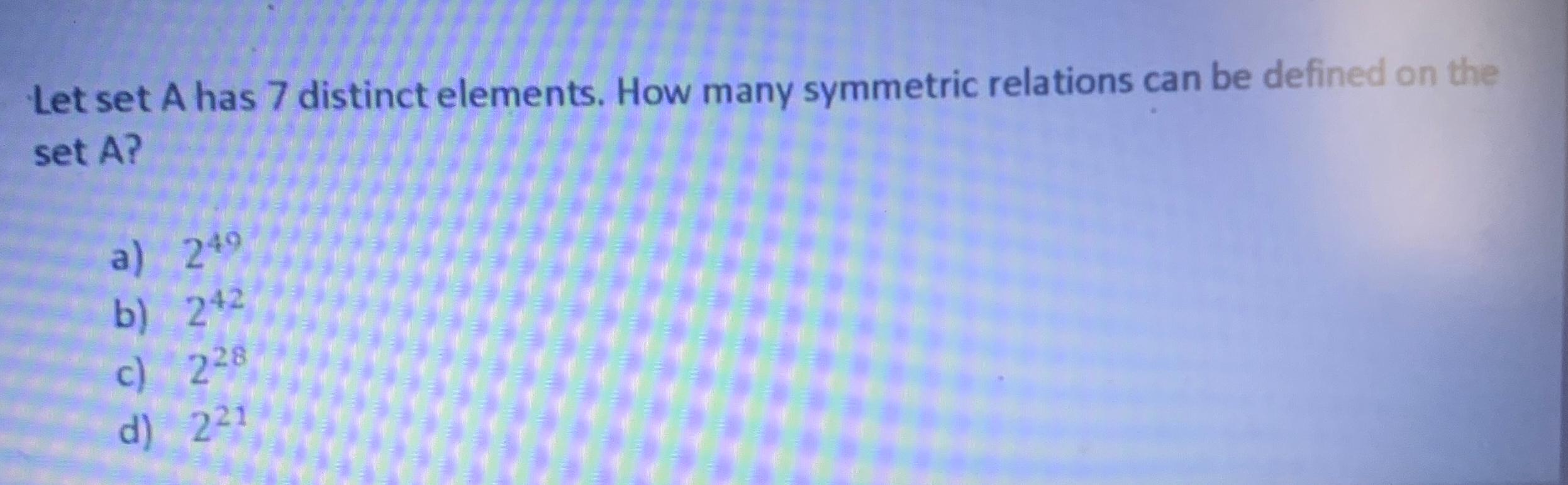 Solved Let set A has 7 ﻿distinct elements. How many | Chegg.com