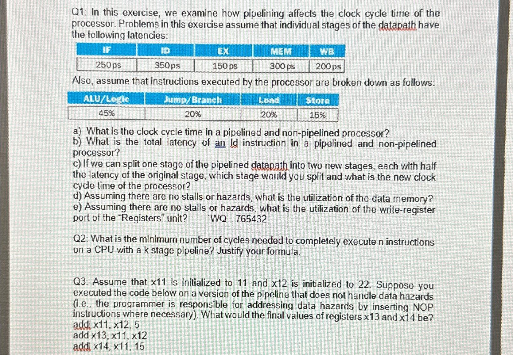 Solved Q1: In this exercise, we examine how pipelining | Chegg.com