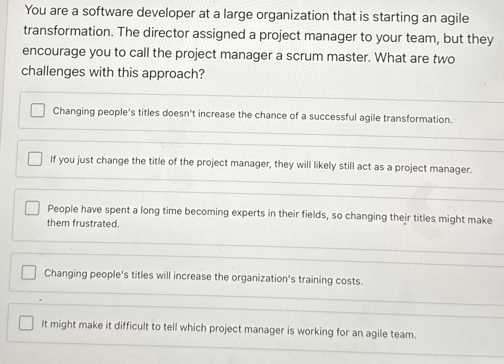 Solved You are a software developer at a large organization | Chegg.com